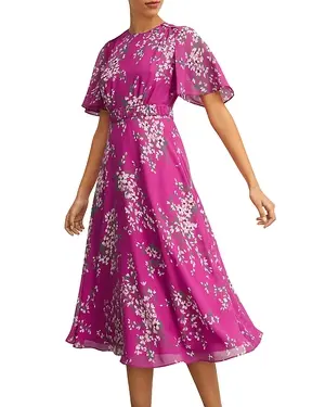 HOBBS LONDON Bronwyn Printed Silk Dress - Pink Multi