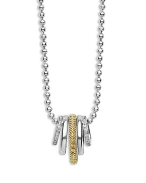 Lagos Caviar Lux Five Ring Pendant Necklace With Diamonds - Silver