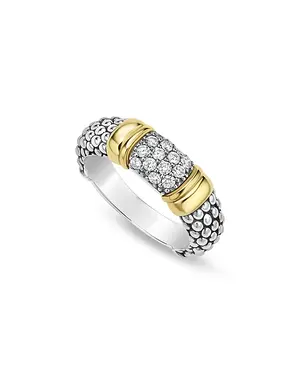 Lagos Signature Caviar Diamond Ring - Silver