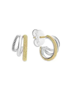 Lagos Two Tone Caviar Lux Three Ring Hoop Earrings