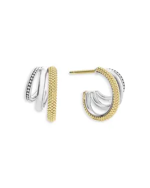 Lagos Two Tone Caviar Lux Three Ring Hoop Earrings