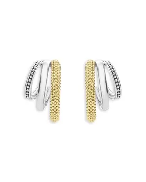 Lagos Two Tone Caviar Lux Three Ring Hoop Earrings