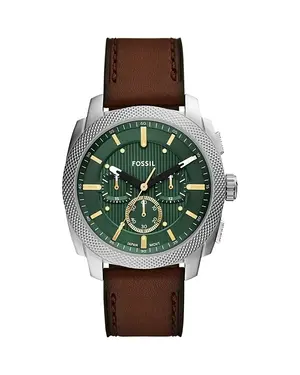 Fossil Machine Chronograph 44mm Leather Watch - Green/brown