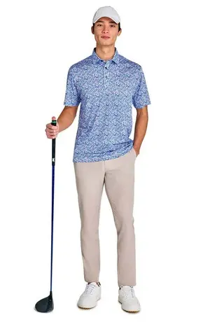 CON.STRUCT Regular Fit Clustered Floral Recycled Performance Golf Polo - White/blue