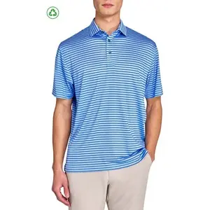 CON.STRUCT Regular Fit Stripes Recycled Performance Golf Polo - Lt Blue