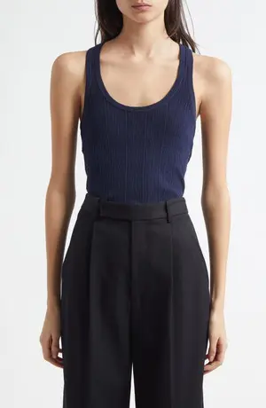 A.L.C. Iris Racerback Cotton-blend Tank - Navy
