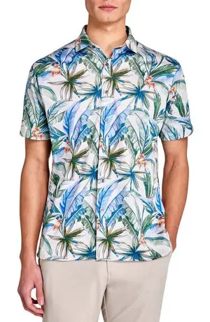 CON.STRUCT Regular Fit Tropical Chambray Recycled Performance Golf Button-down Shirt - Cream
