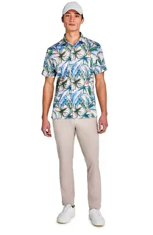 CON.STRUCT Regular Fit Tropical Chambray Recycled Performance Golf Button-down Shirt - Cream