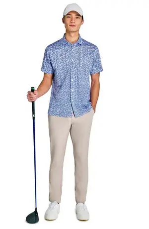 CON.STRUCT Regular Fit Clustered Floral Recycled Performance Golf Button-down Shirt - White/blue