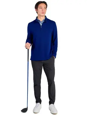 CON.STRUCT Regular Fit Solid Waffle Knit Recycled Performance Quarter Zip - Navy