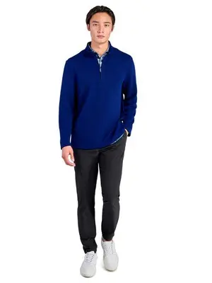 CON.STRUCT Regular Fit Solid Waffle Knit Recycled Performance Quarter Zip - Navy