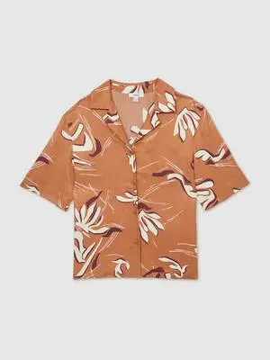 REISS Sandy Printed Cuban-collar Shirt