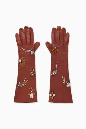 Ulla Johnson Laetitia Embellished Leather Gloves - Wenge