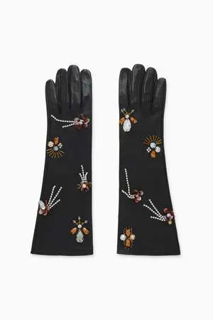Ulla Johnson Laetitia Embellished Leather Gloves - Noir