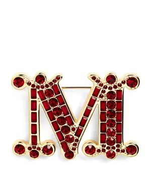 Max Mara Embellished Monogram Brooch - Red