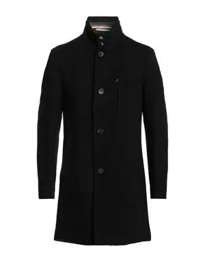 BOSS Single-breasted Flannel Coat - Black