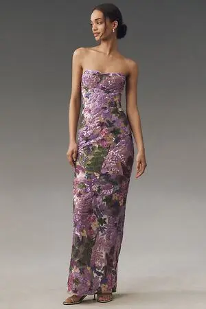 BRONX AND BRONCO Strapless Stretch Sequin Dahlia Maxi Dress - Lilac Multi