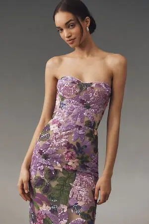 BRONX AND BRONCO Strapless Stretch Sequin Dahlia Maxi Dress - Lilac Multi