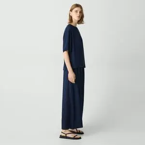 Theory Wide-leg Pant In Silk Georgette - Deep Navy