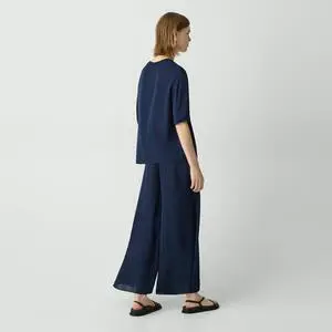 Theory Wide-leg Pant In Silk Georgette - Deep Navy