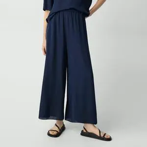 Theory Wide-leg Pant In Silk Georgette - Deep Navy