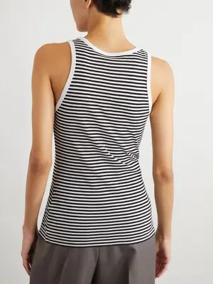 Saint Laurent Embroidered Striped Cotton Tank - Black