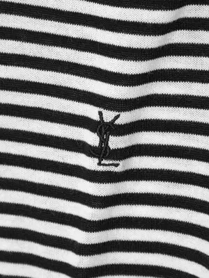 Saint Laurent Embroidered Striped Cotton Tank - Black