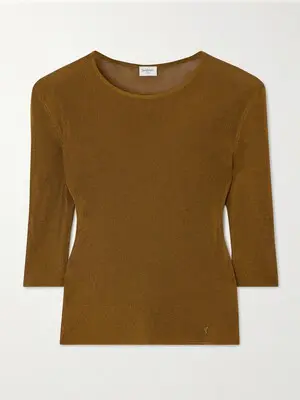 Saint Laurent Embellished Knitted Top - Brown