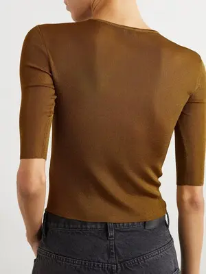 Saint Laurent Embellished Knitted Top - Brown