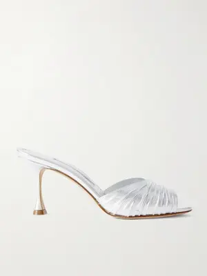 Manolo Blahnik Pirua 70 Crinkled Metallic Leather Mules - Silver