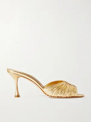 Manolo Blahnik Pirua 70 Metallic Leather Mules - Gold