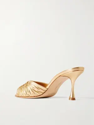 Manolo Blahnik Pirua 70 Metallic Leather Mules - Gold