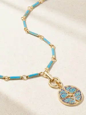 FOUNDRAE Reverie Element 18-karat Gold, Enamel, Multi-stone Necklace - Blue