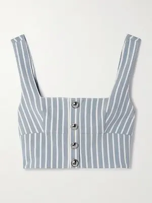 Adam Lippes Quinn Striped Denim Top - Blue
