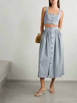 Adam Lippes Quinn Striped Denim Top - Blue