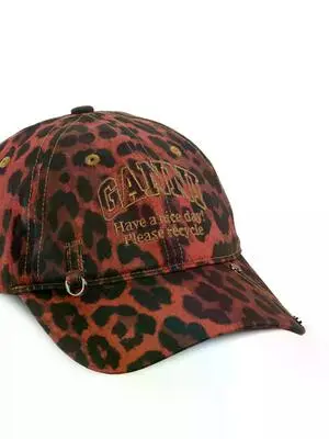 GANNI Leopard-print Cap - Red