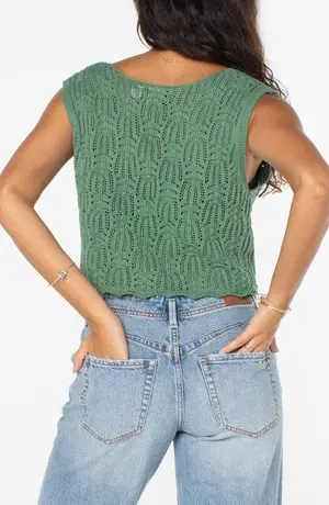 Roxy Beach Bound Cotton Crop Sweater Vest - Loden Frost Solid