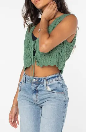 Roxy Beach Bound Cotton Crop Sweater Vest - Loden Frost Solid