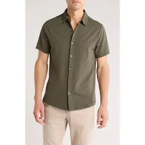 Robert Barakett Manny Short Sleeve Knit Button-up Shirt - Dark Olive