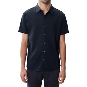 Robert Barakett Manny Short Sleeve Knit Button-up Shirt - Navy