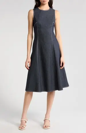 Vince Camuto Denim Fit & Flare Midi Dress
