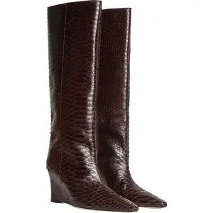 Cynthia Rowley Embossed Leather Wedge Boots - Brown