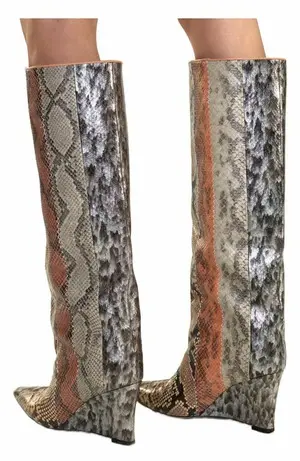 Cynthia Rowley Embossed Leather Wedge Boots