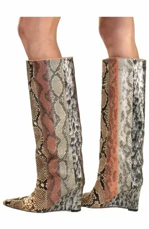 Cynthia Rowley Embossed Leather Wedge Boots