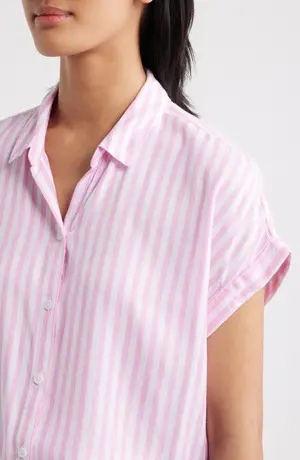 BEACHLUNCHLOUNGE Kenzie Stripe Short Sleeve Shirt - Ocean Pink