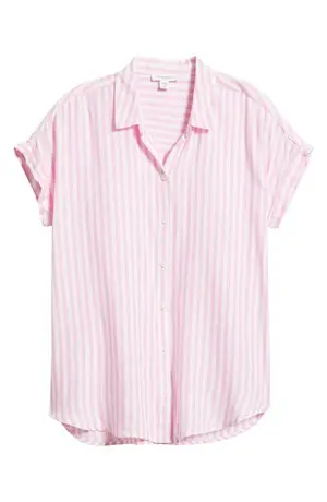BEACHLUNCHLOUNGE Kenzie Stripe Short Sleeve Shirt - Ocean Pink