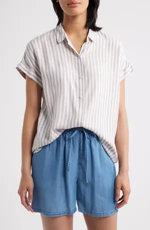 BEACHLUNCHLOUNGE Kenzie Stripe Short Sleeve Shirt - Sandy Shore