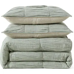 DKNY PURE Ruched Gauze Duvet Cover & Shams Set - Green