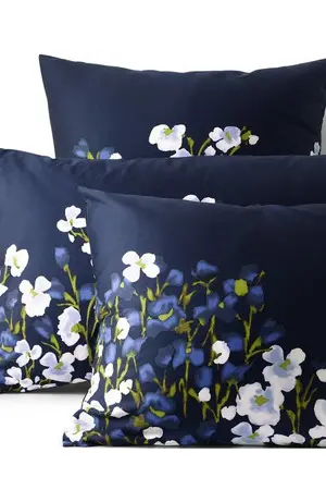 LANDS' END 400 Thread Count Premium Supima Cotton No Iron Sateen Pillow Sham - Deep Sea Navy Floral