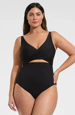 LANDS' END Wrap Monokini One Piece Swimsuit - Black